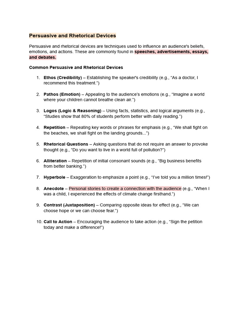 Persuasive and Rhetorical Devices | PDF | Rhetoric | Human Communication