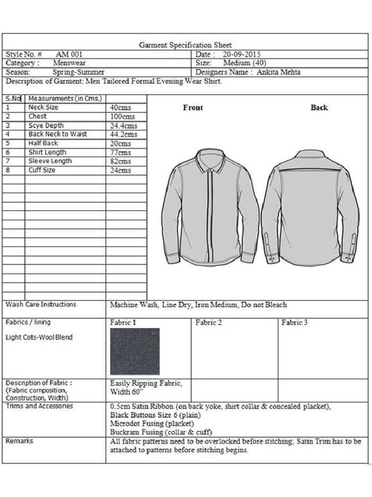 Garment Specification | PDF