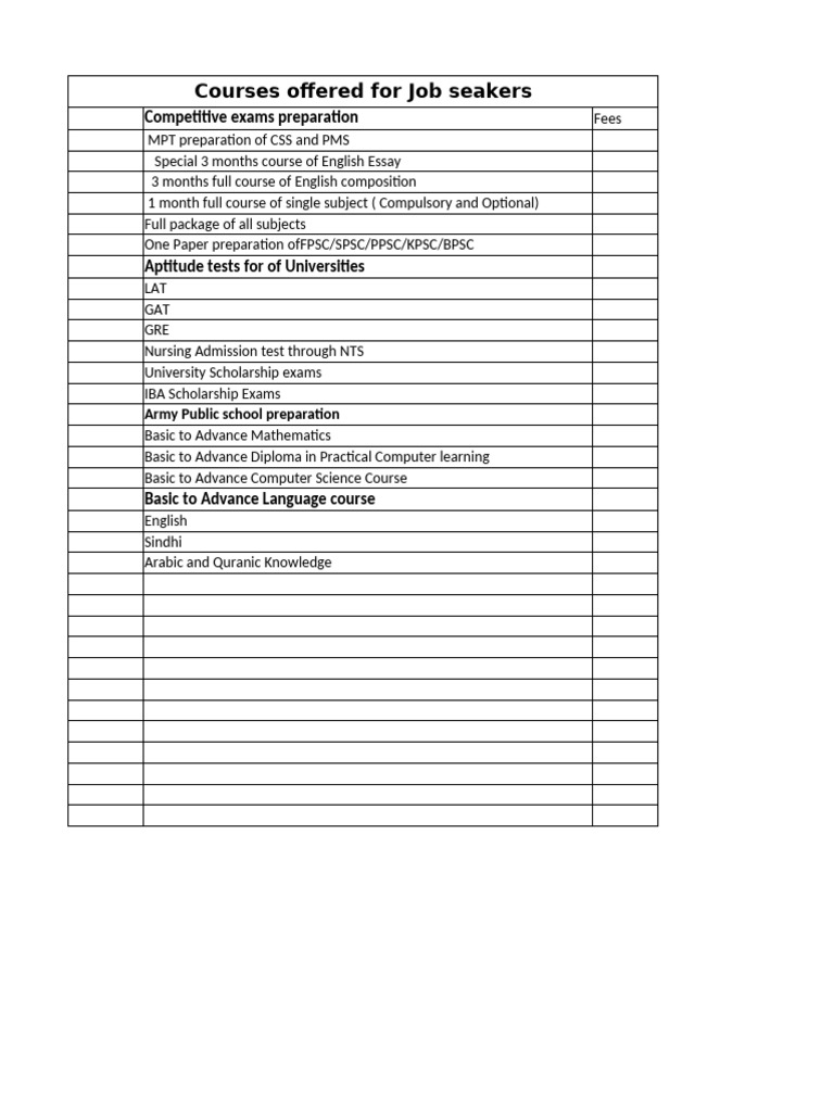 Job Seeker Courses & Exam Prep Options | PDF