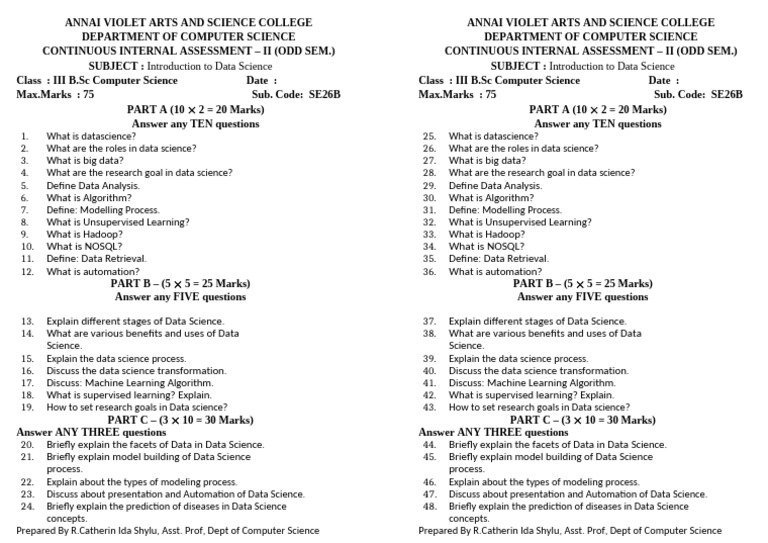 CIA II QP & Scheme format 2024-25 | PDF | Data Science | Computer Science