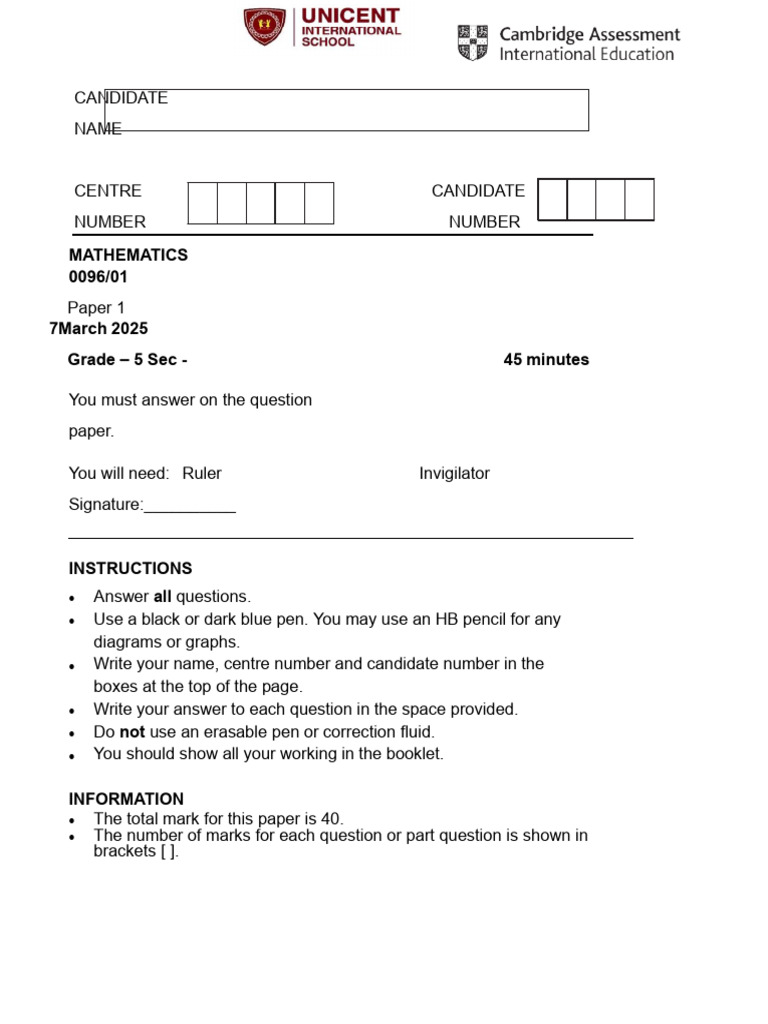 grade-5 paper-1 answer key | PDF | Area | Circle