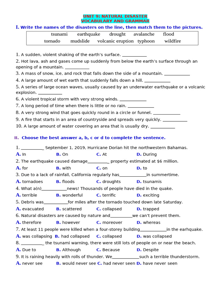 UNIT 9 NATURAL DISASTER GLOBAL SUCESS | PDF | Tsunami | Natural Disasters