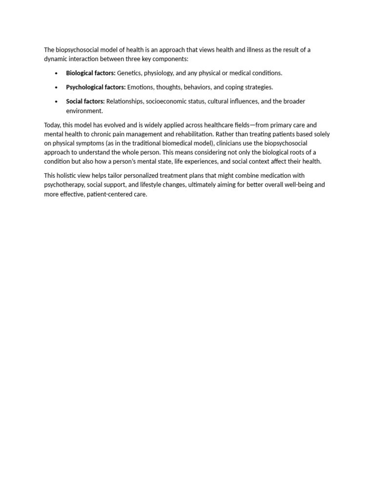 Biopsychosocial Model of Health Explained | PDF