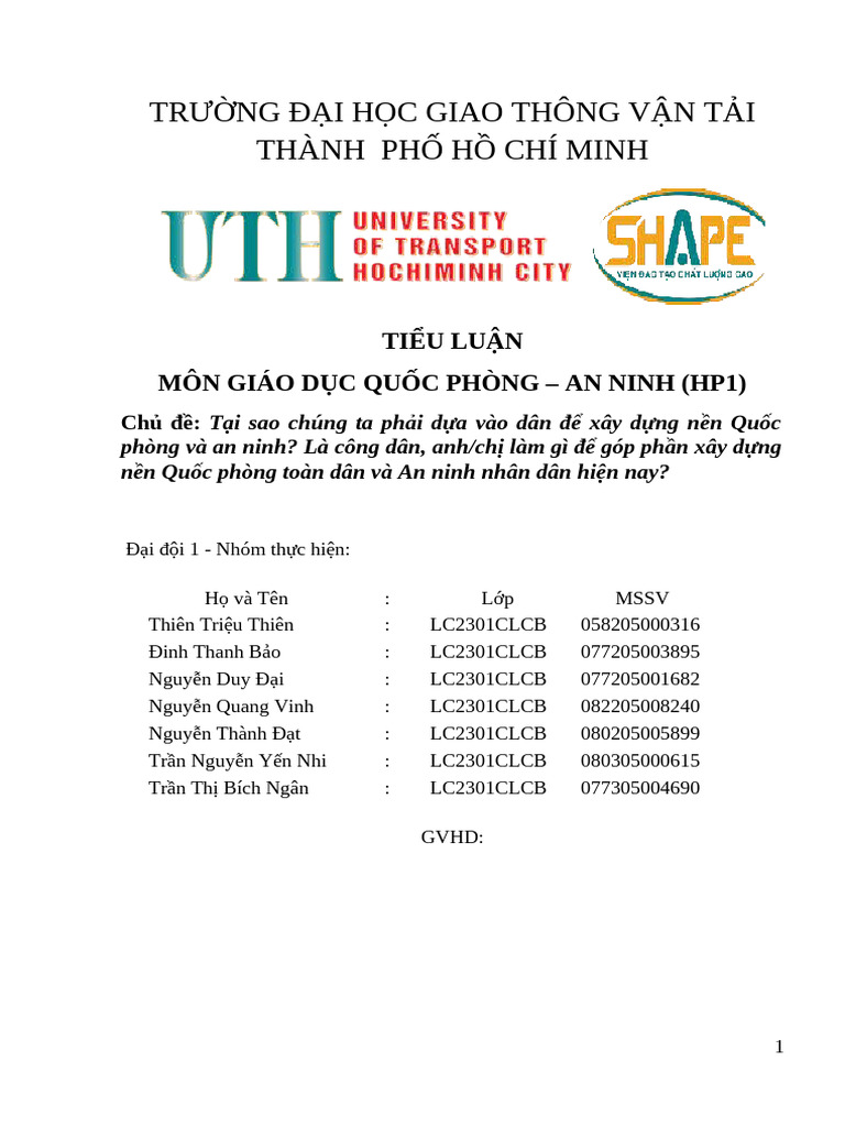 TRƯỜNG ĐẠI HỌC GIAO THÔNG VẬN TẢI THÀNH PHỐ HỒ CHÍ MINH (3) - HP1 | PDF