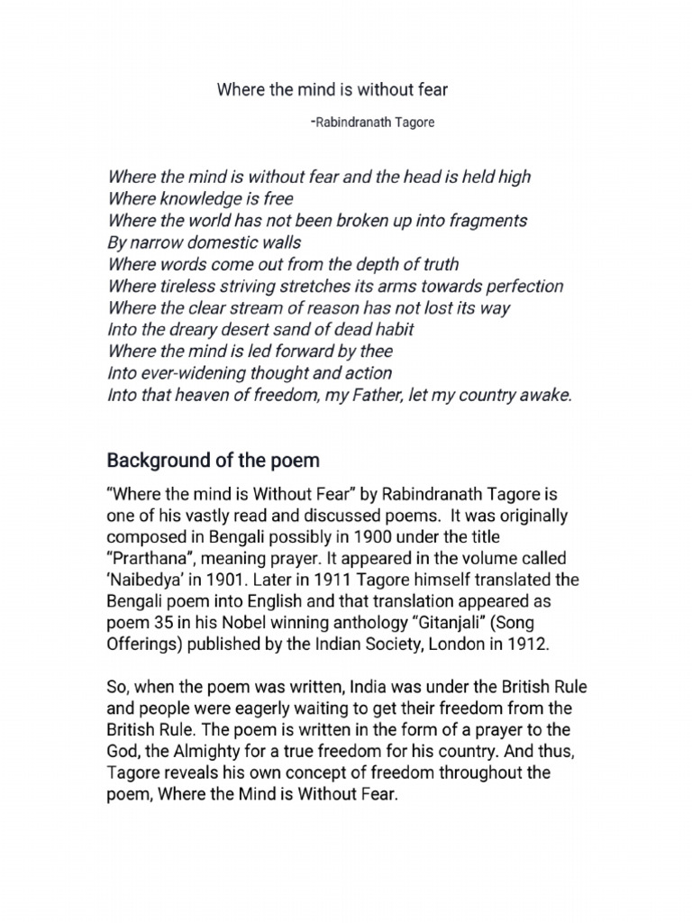 Where The Mind Is Without Fear | PDF