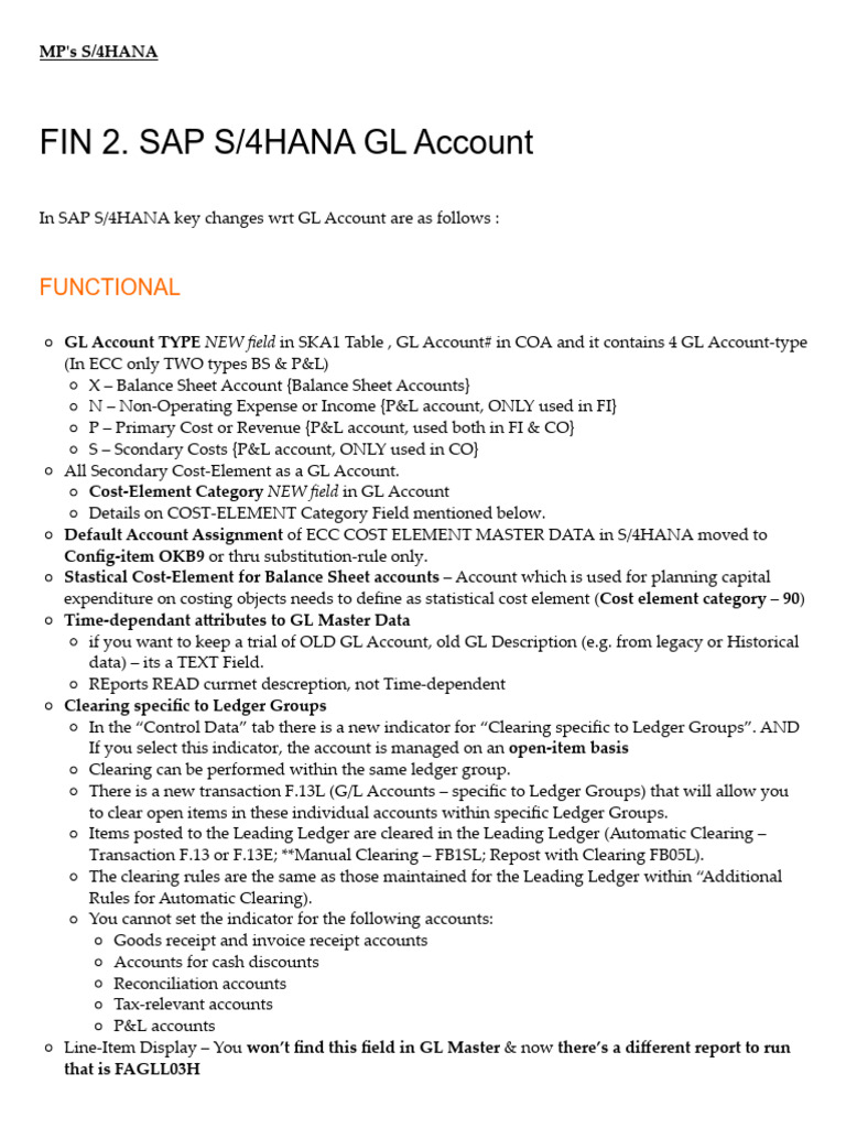 FIN 2. SAP S4HANA GL Account and Cost Elements | PDF | Income Statement ...