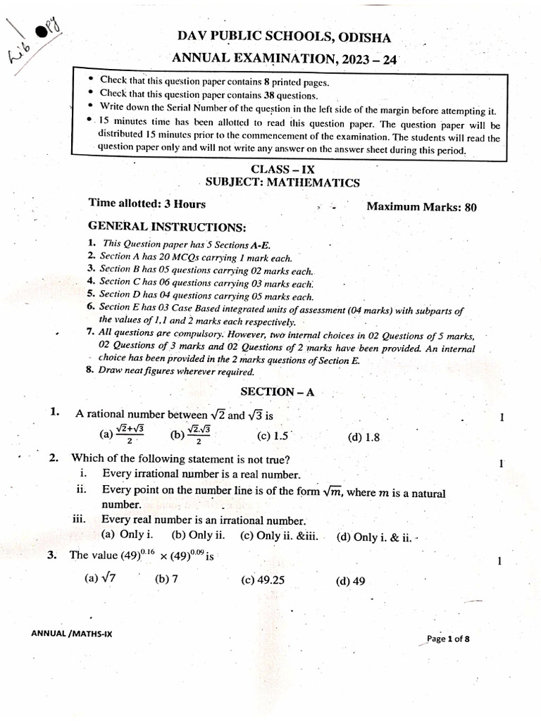 Assignment - Mathematics - Ix | PDF