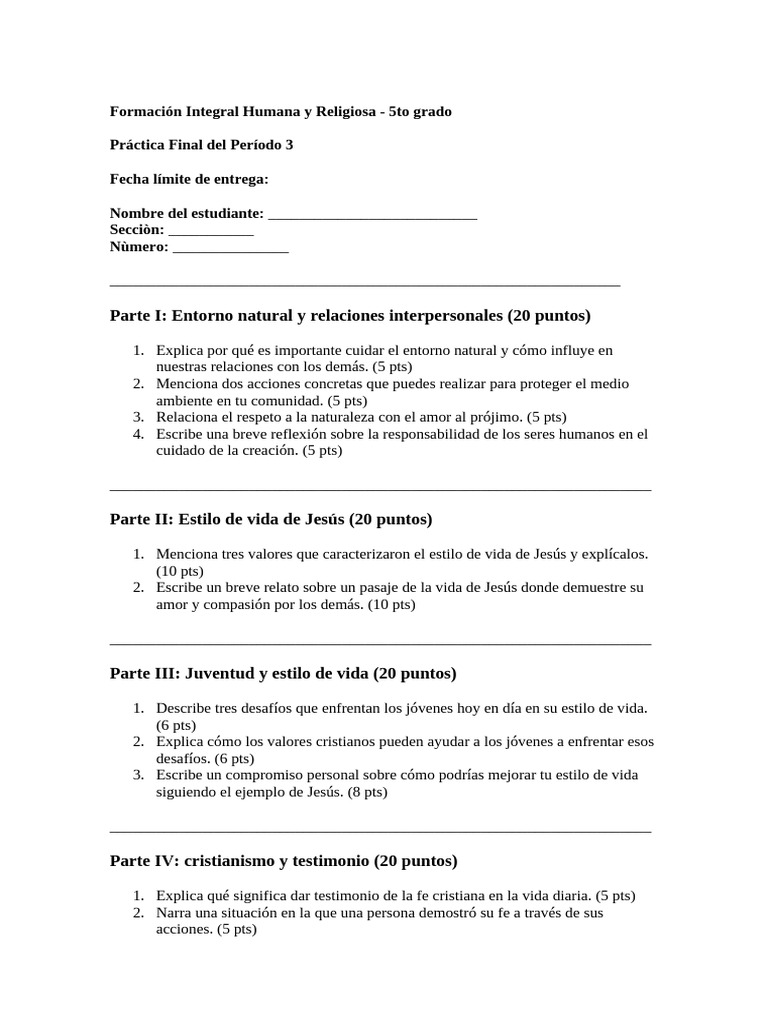 Pràctica Final Perìdo 3 5º Grado de Formaciòn Integral Humana y ...