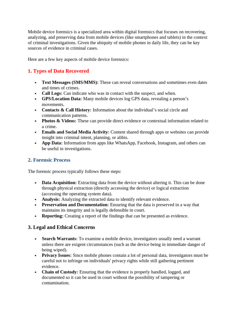 Chapter 5-Mobile Device Forensics Is A Specialized Area Within Digital Forensics That Focuses On ...