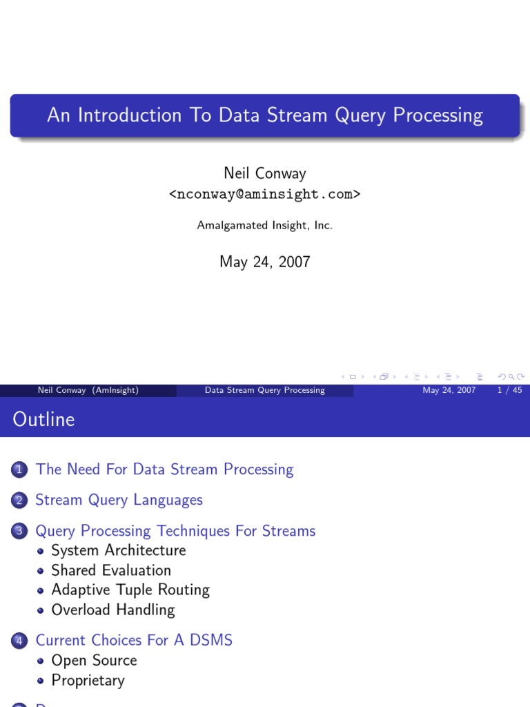 An Introduction To Data Stream Query Processing: Neil Conway | PDF | Databases | Sql