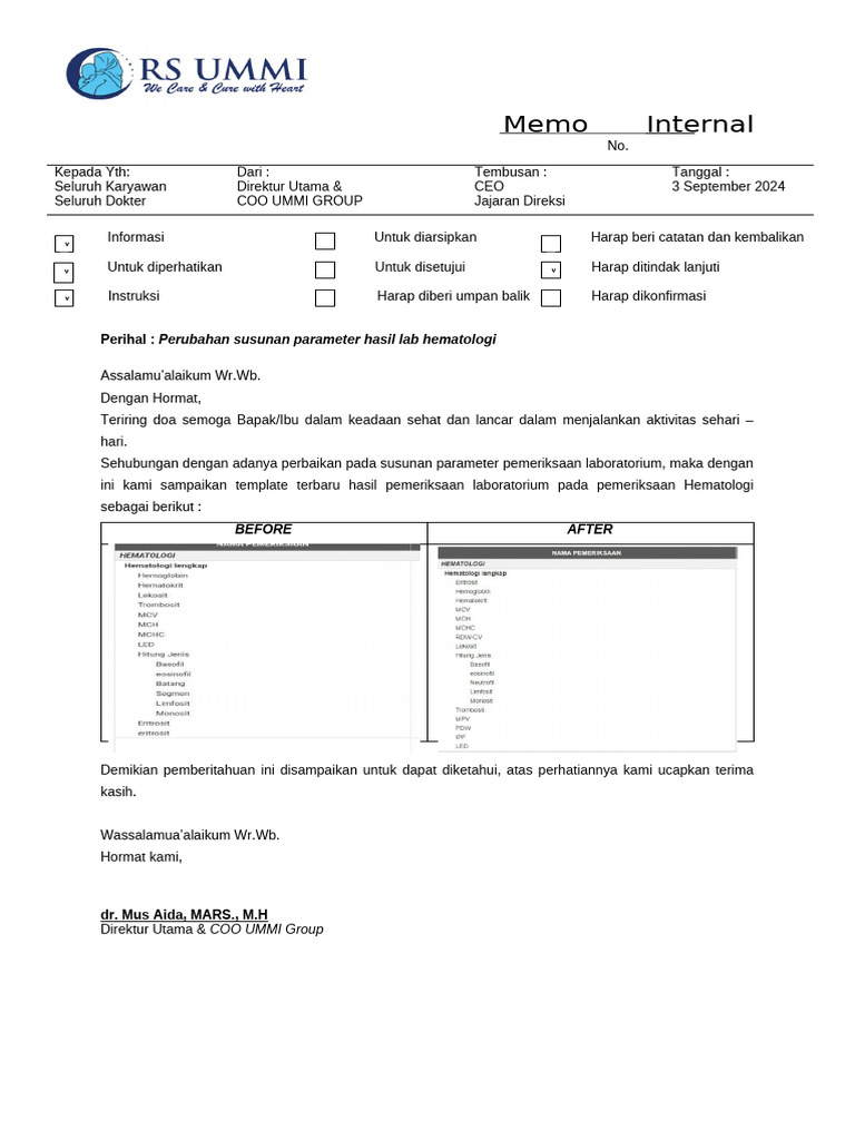 Memo Internal Surat Perubahan Susunan Parameter Hema | PDF