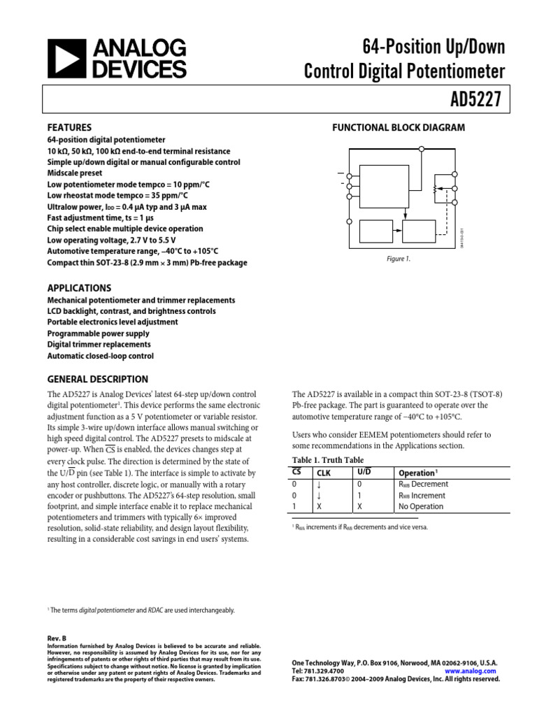 64-Position Digital Potentiometer AD5227 | PDF | Electronic Engineering ...