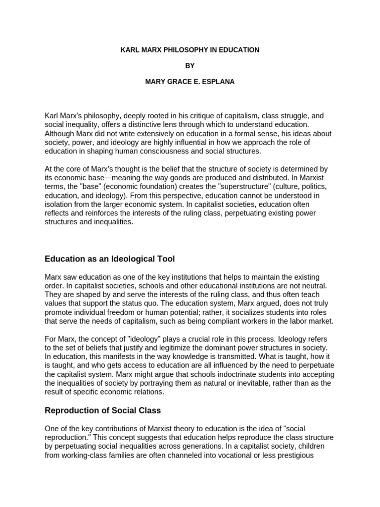 Karl Marx Philosophy in Education | PDF | Ideologies | Karl Marx