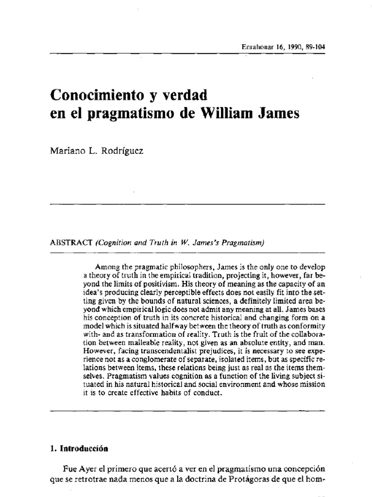 Pragmatismo X William James | PDF | Empirismo | Verdad