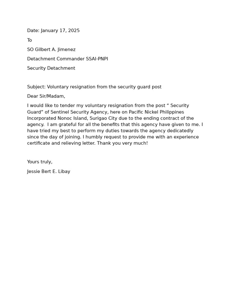 Voluntary Resignation Letter | PDF