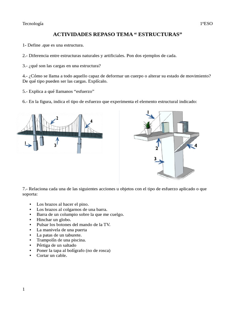 ACTIVIDADES ESTRUCTURAS 1º ESO | PDF | Rigidez | Ingeniería mecánica