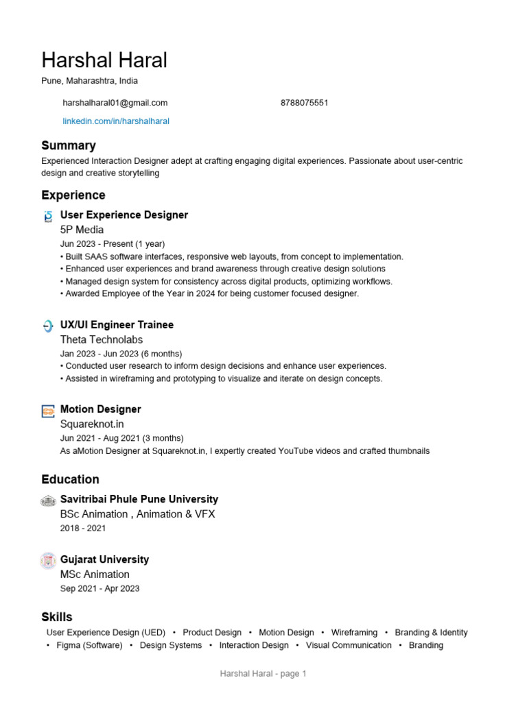 Resume Harshal Haral | PDF