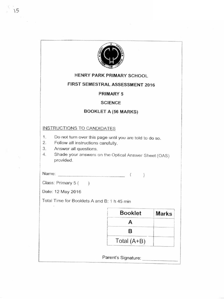 P5 Science SA1 2016 Henry Park | PDF