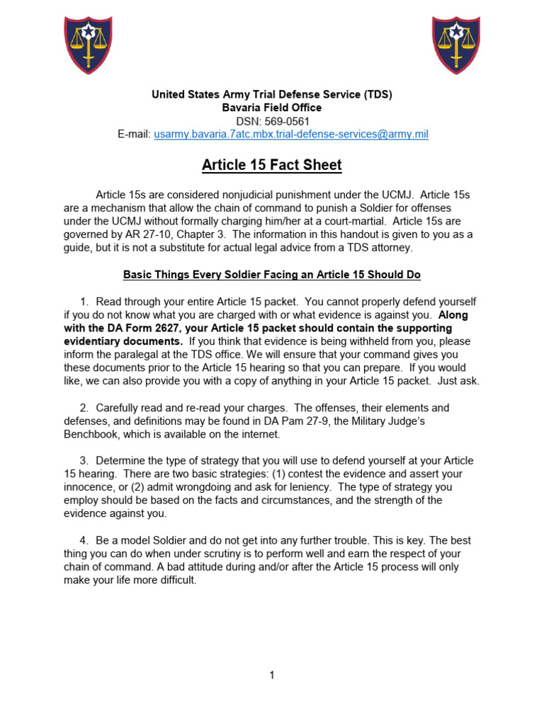 Article 15 Nonjudicial Punishment Guide | PDF | Court Martial | Witness