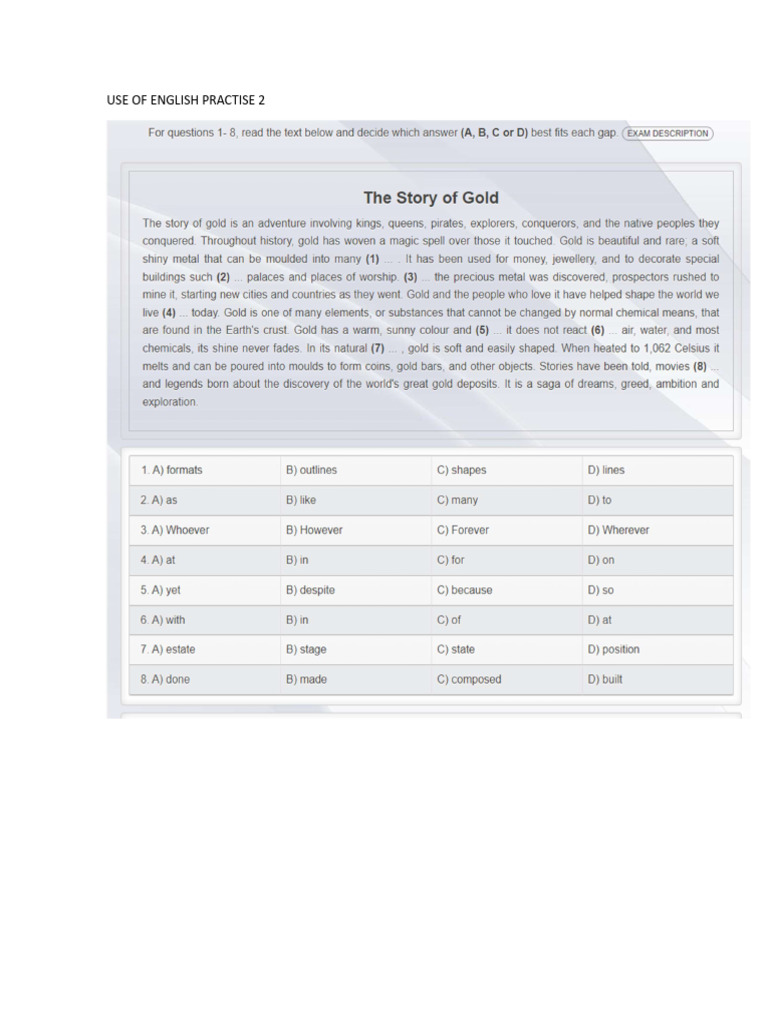 Use of English Practise 2 | PDF