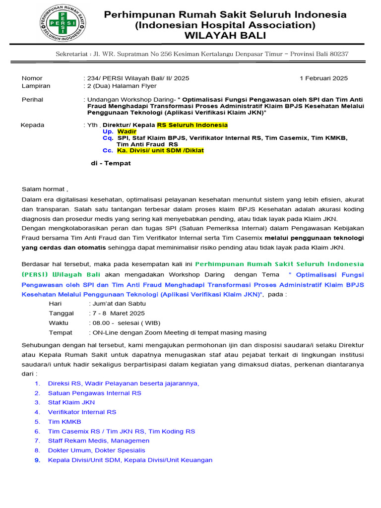 Surat Edar Optimalisasi Fungsi Pengawasan Oleh SPI Dan Tim Anti Fraud ...