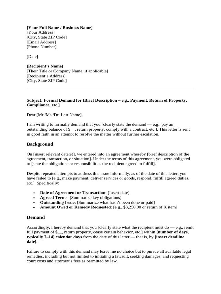 Formal Demand Letter Template | PDF