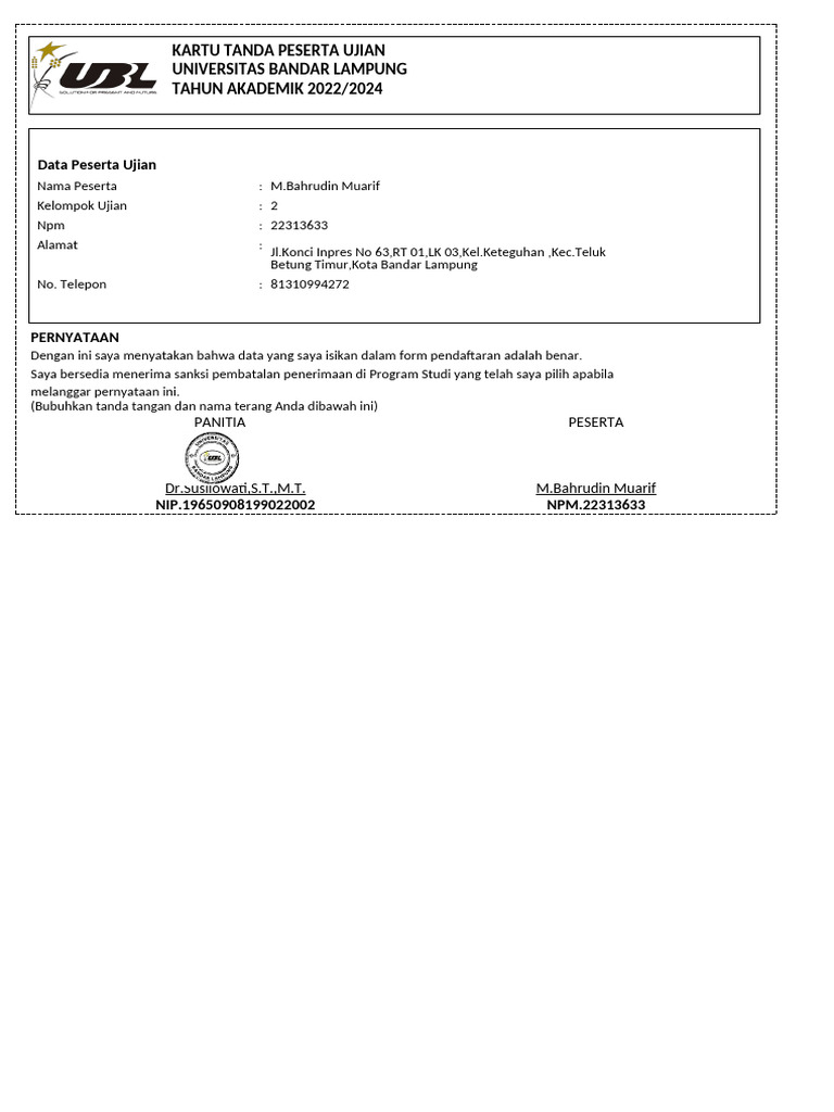 FORM-KARTU-TANDA-PESERTA-UJIAN ok | PDF