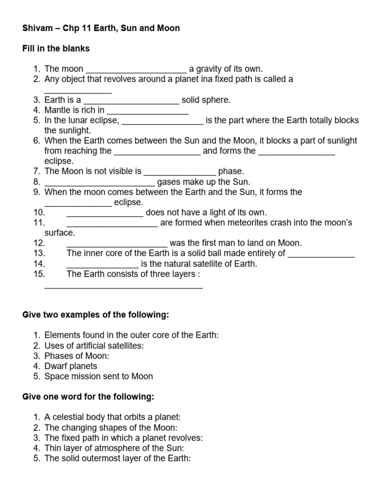 CHP 11 - Earth, Sun and Moon | PDF