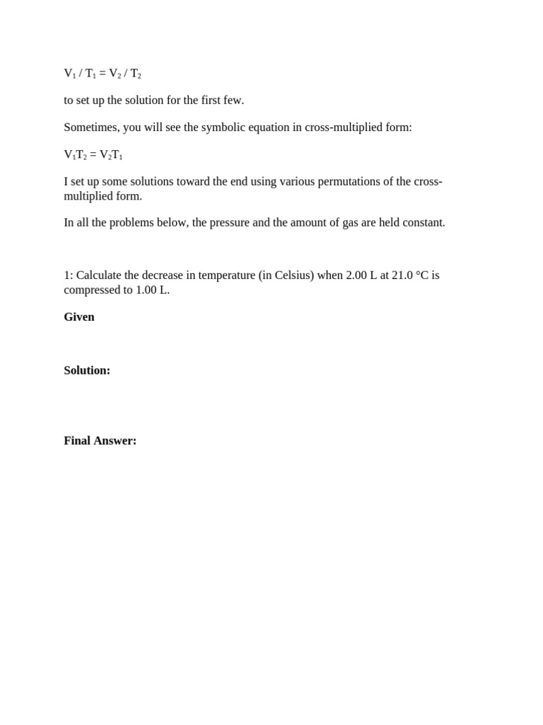 Gas Law Problem Solving | PDF | Gases | Volume