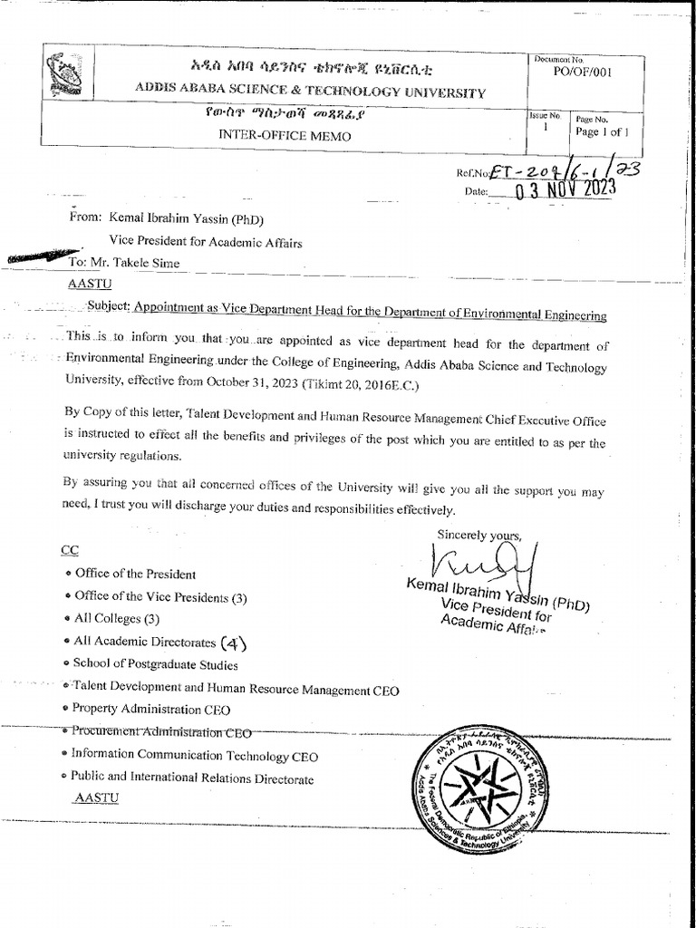 Vice HoD Position Letter | PDF