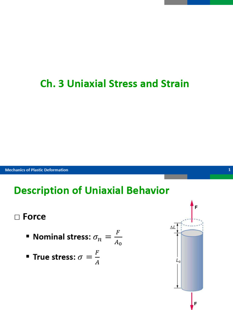 Uniaxial Stress and Strain Mechanics | PDF | Deformation (Engineering ...