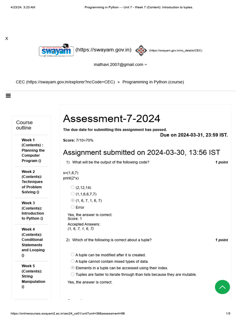 Programming in Python - Unit 7 - Week 7 (Content) - Introduction To Tuples | PDF | Programming ...