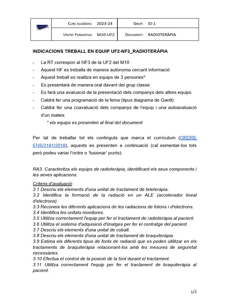 Indicacions Treball UF2_NF3 Radioteràpia.docx | PDF