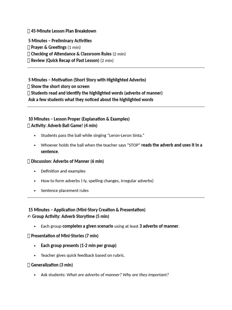 45-Minute Setting Class Discussion Plan | PDF