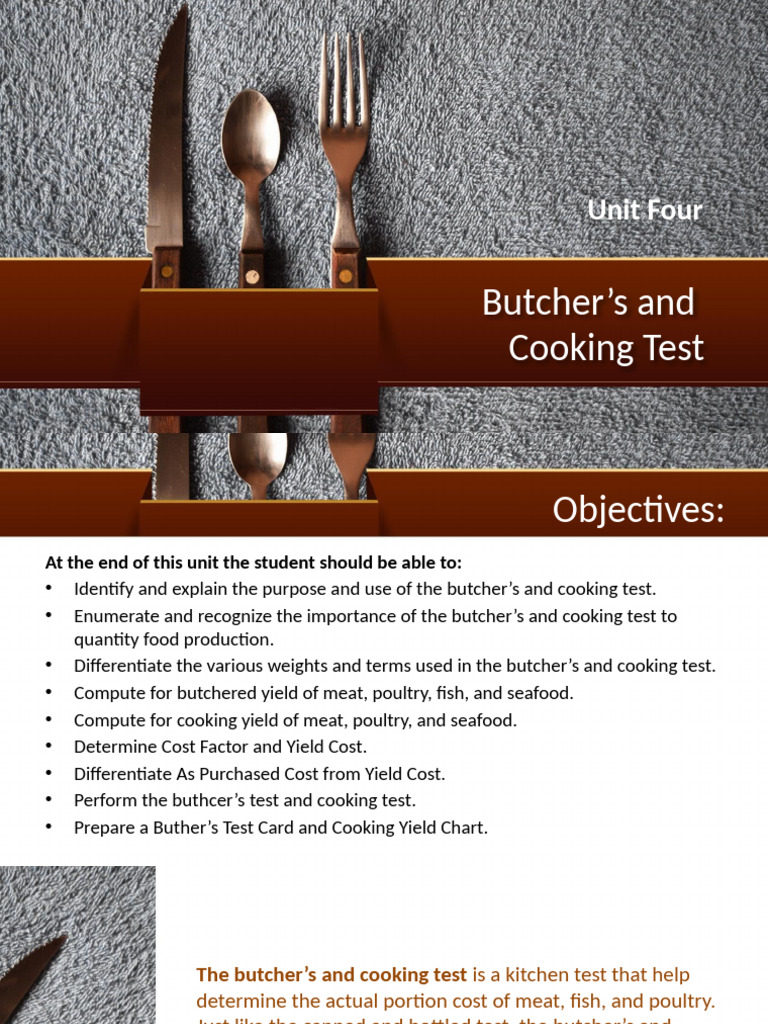 FT-107-UNIT-4-Butchers-Test-and-Cooking-test | PDF | Meat | Cooking