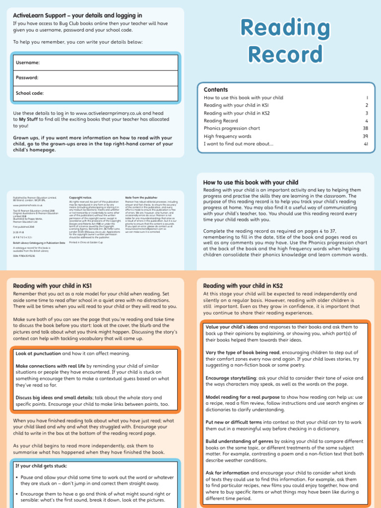 Bug Club Reading Record Reduced File Size | PDF | Books | Phonics