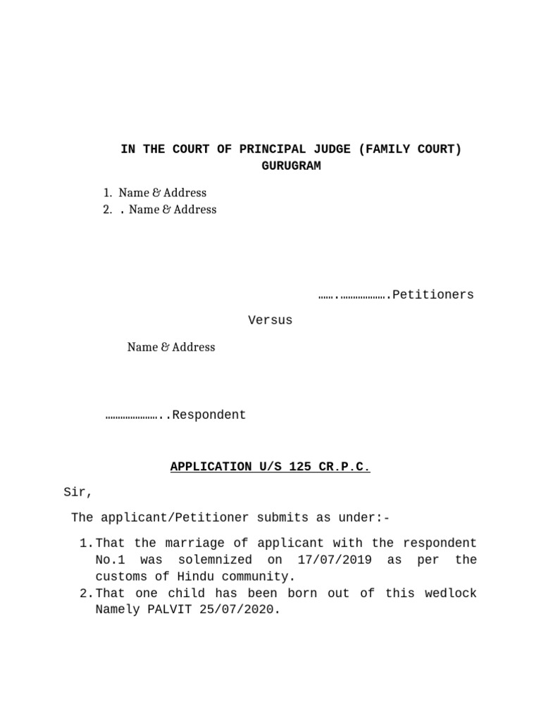 Complete Petition Under Section 125 CRPC Famil | PDF | Affidavit | Justice