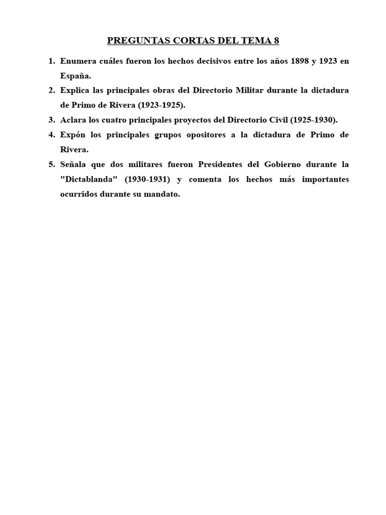 Preguntas Cortas Tema 8 HES | PDF