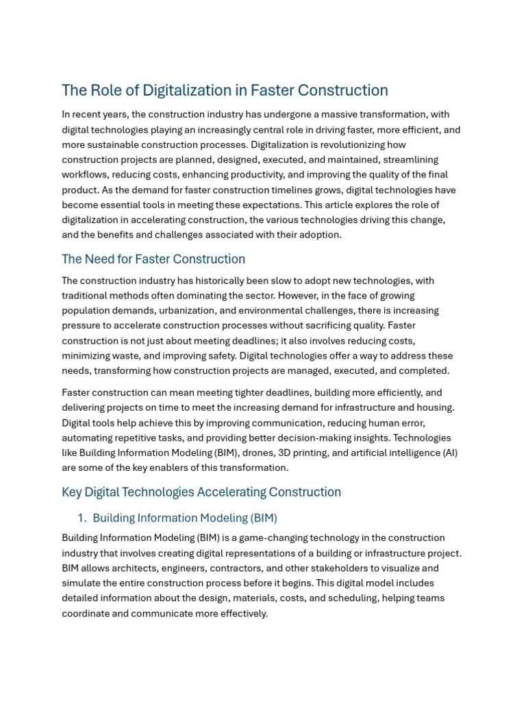 Digitalization's Impact on Construction Speed | PDF | Building ...