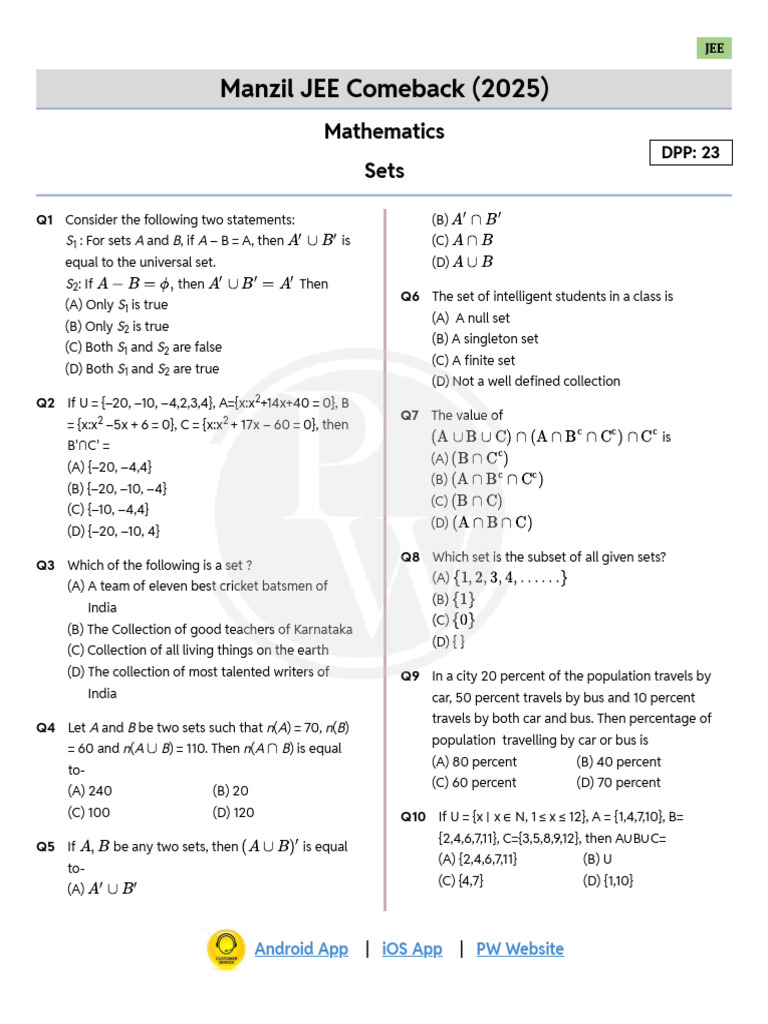 67de1bb0a90b6965e693c926 - ## - DPP 23 - Sets | PDF | Mathematics