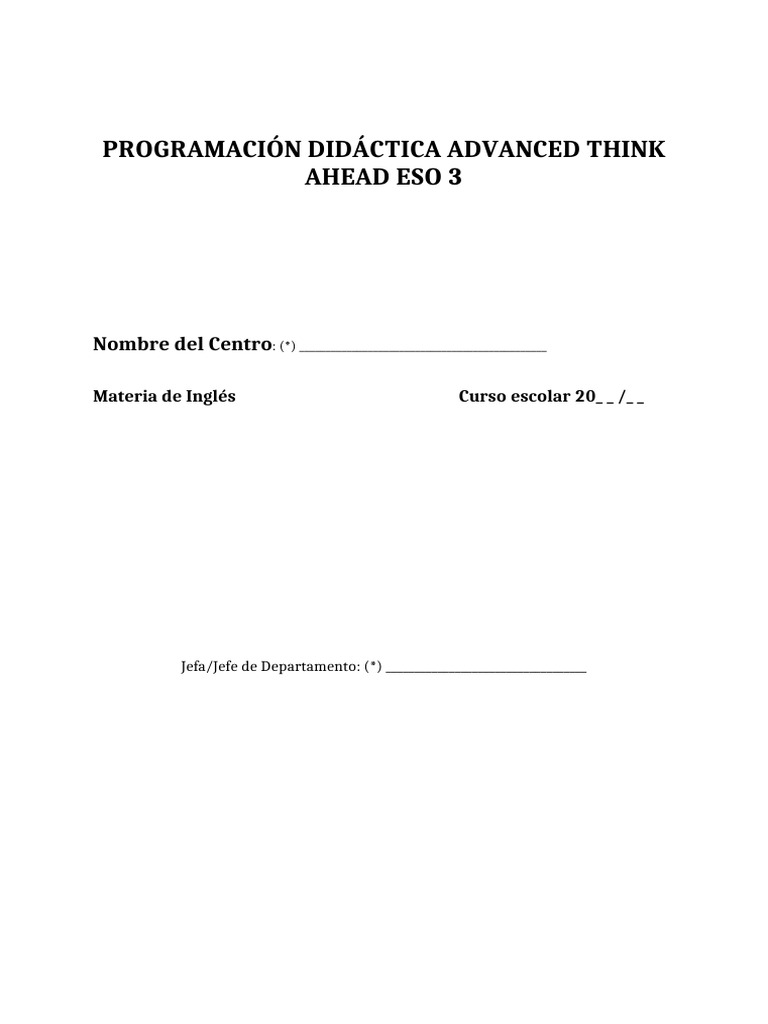 Programación Didáctica Advanced Think Ahead 3 | PDF | Evaluación ...