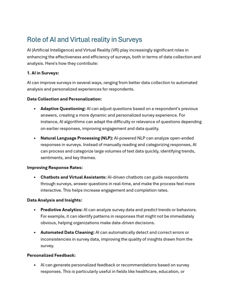 Role of Virtual Reality in Surveys | PDF | Virtual Reality | Artificial ...