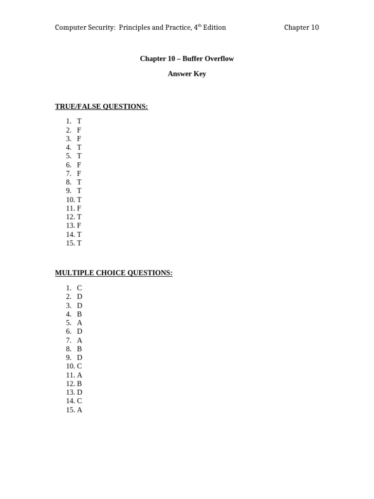 Chapter 10 Answer Key - CompSec4e | PDF