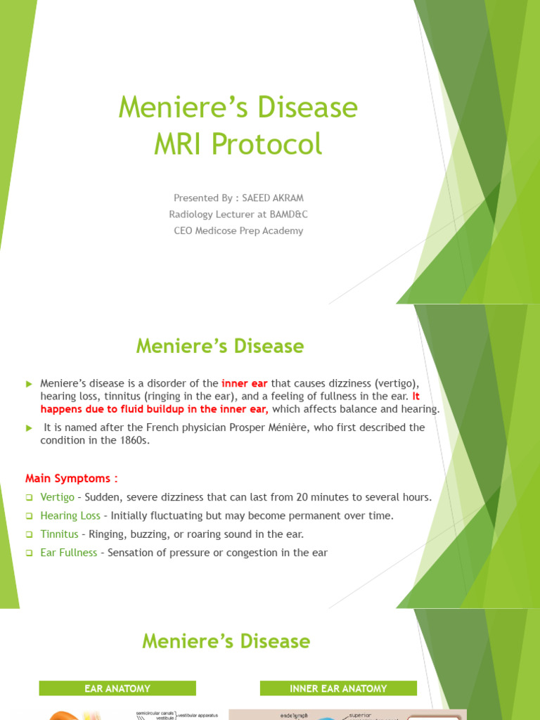 Meniere’s Disease MRI Protocol Guide | PDF | Ménière's Disease ...