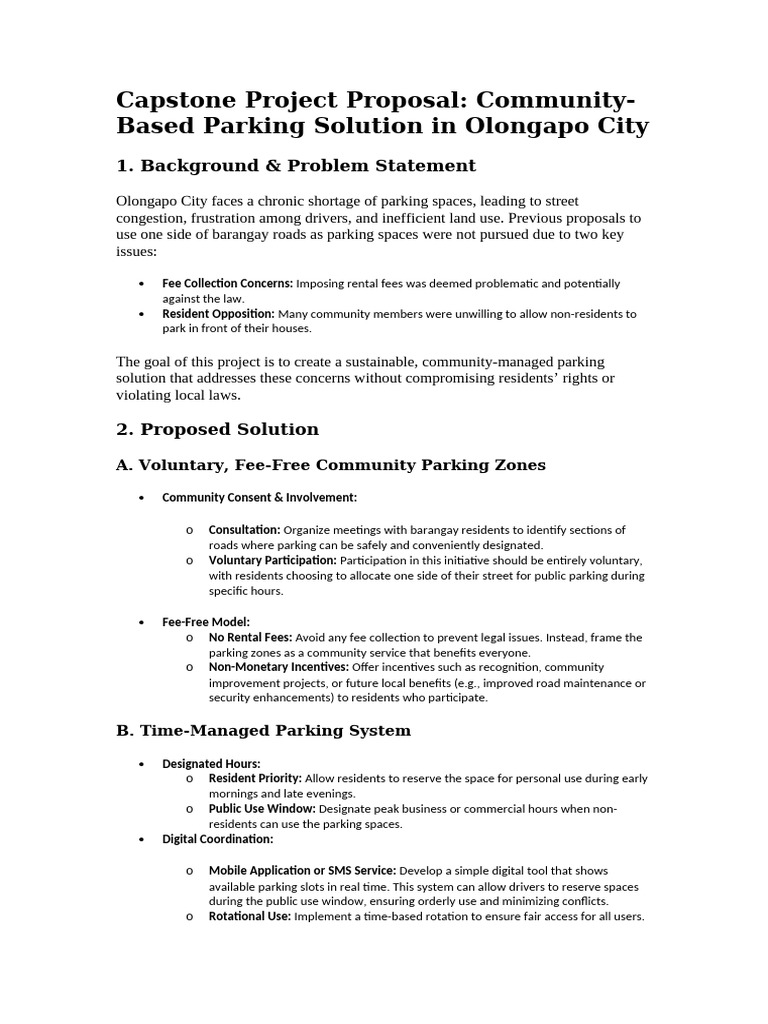 Capstone Project Proposal Community-Based Parking Solution in Olongapo ...