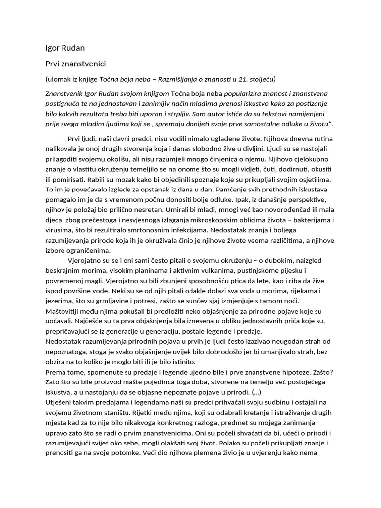 Igor Rudan Prvi Znanstvenici | PDF