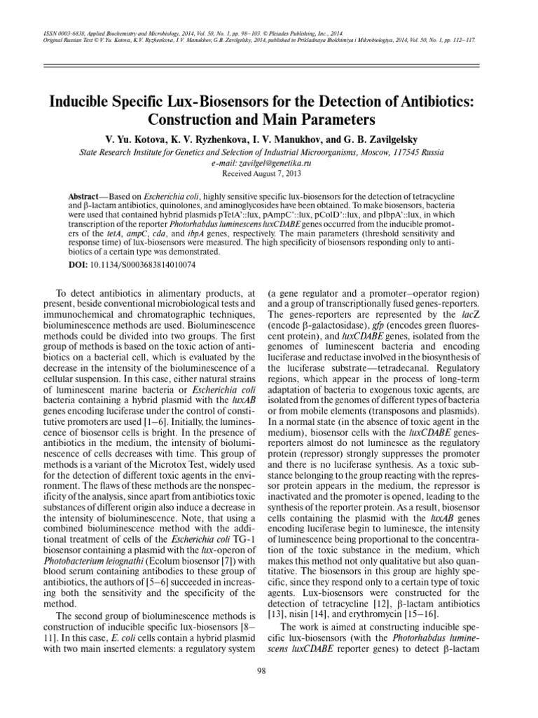 Biosensors For The Detection of Antibiotics | PDF | Vector (Molecular ...