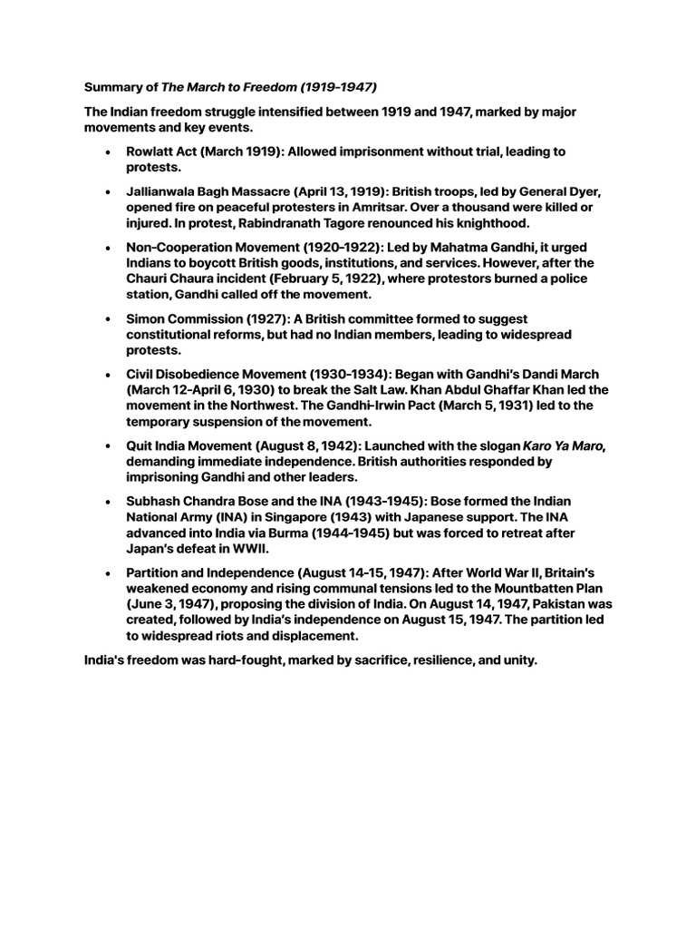 Summary of The March To Freedom | PDF