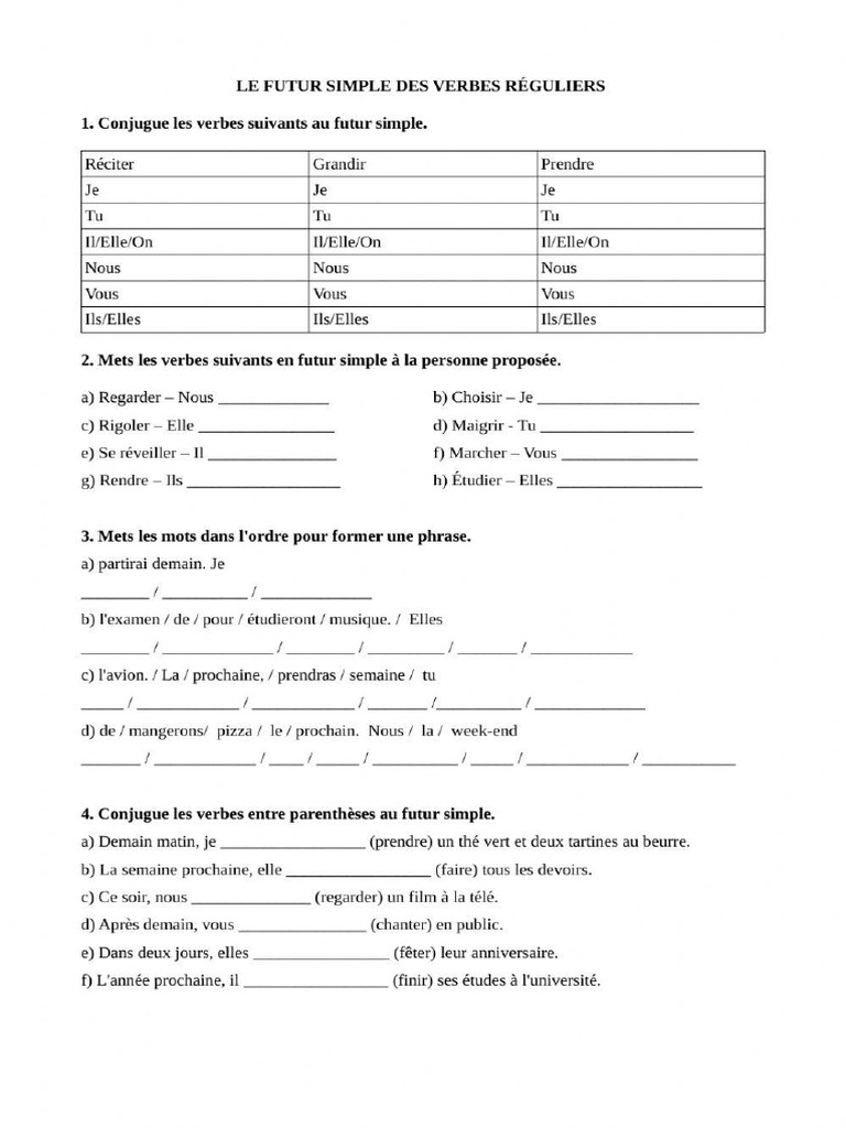 Le Futur Simple - Verbes Reguliers | PDF