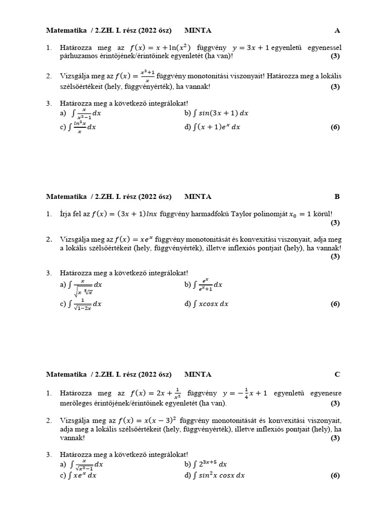 Mat_2ZH_1rész_2022_ősz_ABCDEF_MINTA | PDF